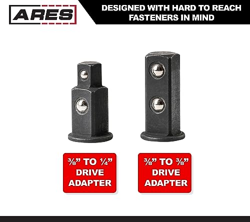 ARES 15007 - Offset Extension Wrench - Includes 1/4-Inch & 3/8-Inch Square Drive Adapters - 0 Degree Swing Arc for Access to Confined Fasteners - For Use with Impact & Pneumatic Wrenches