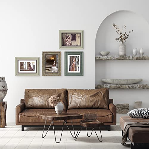 XUANLUO 3 Pack 5x7 Inch Picture Frames Farmhouse Rustic Vintage Distressed Wood Grain Photo Frame with Tempered Glass for Table Top Display and Wall Hanging