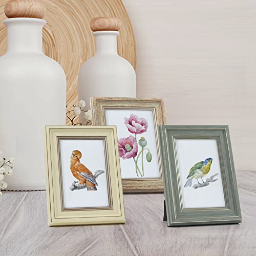 XUANLUO 3 Pack 5x7 Inch Picture Frames Farmhouse Rustic Vintage Distressed Wood Grain Photo Frame with Tempered Glass for Table Top Display and Wall Hanging