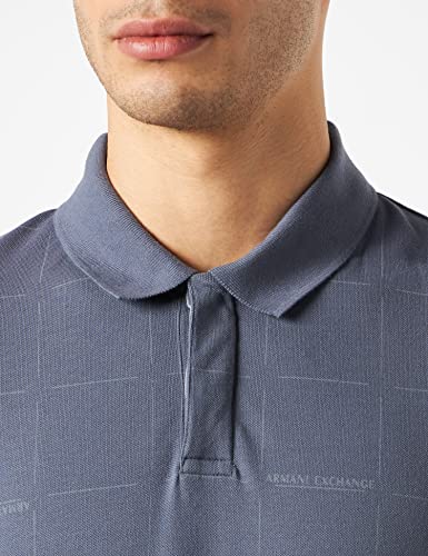 A|X ARMANI EXCHANGE Men's Stretch Pique Grid Print Logo Polo, Grisaille, M