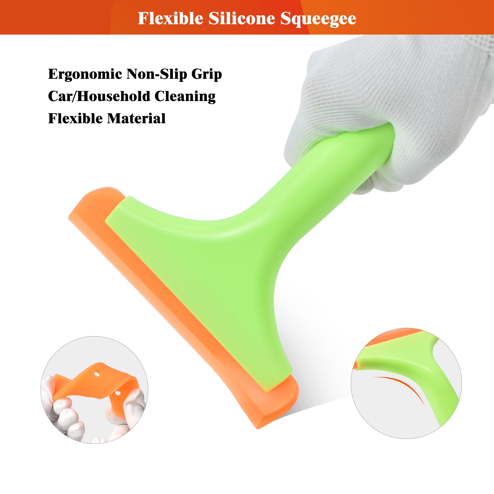 Wigoo Flexible Silicone Squeegee,All-Purpose Small Squeegee,Window Squeegee,Shower Squeegee for Glass Doors,Car Windshield,Mirror,Auto Water Blade Household Squeegees Long Handle Window Tint Squeegee