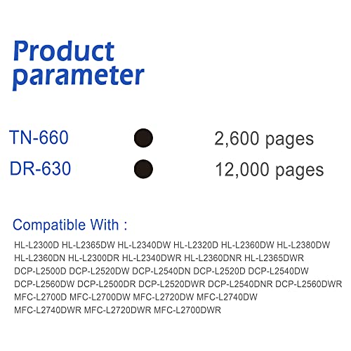 EASYPRINT (4-Pack Combo) Compatible 3-Pack TN-660 TN660 Toner Cartridge + 1-Pack DR-630 DR630 Drum Unit Used for Brother HL-L2340DW L2380DW L2340DWR DCP-L2500D L2540DNR MFC-L2720DW L2700DW Printer