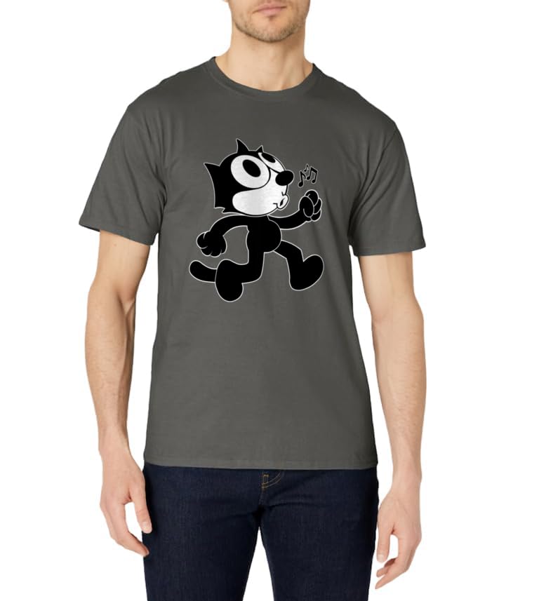 Felix Cartoon Whistling and Walking Music Notes Felix Tee T-Shirt
