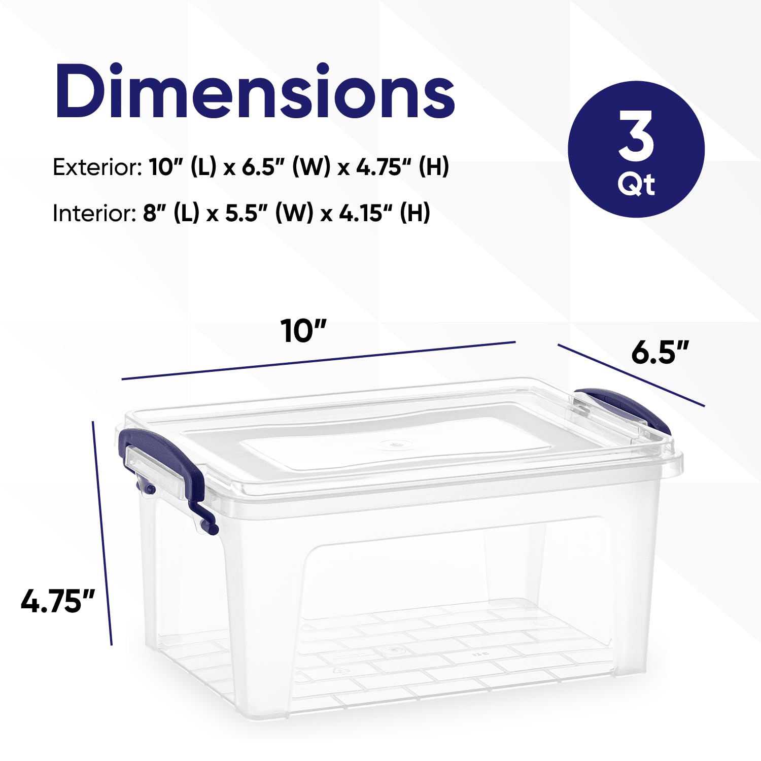 Superio Mini Storage Bins with Lids- Clear Boxes for Organizing, Stackable Plastic Containers- BPA Free, Non-Toxic, Odor Free, Organizer for Home, Office, Dorm, 3 Qt, 3 Pack