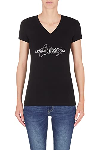 A|X ARMANI EXCHANGE Women's V-Neck Slim Fit Triple Logo T-Shirt, Black, Large