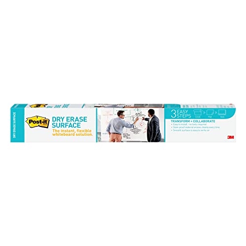 Post-it Dry Erase Whiteboard Film Surface for Walls, Doors, Tables, Chalkboards, Whiteboards, and More, Removable, Stain-Proof, Easy Installation, 3 ft x 2 ft Roll , White, 3 x 2 Feet (DEF3x2)