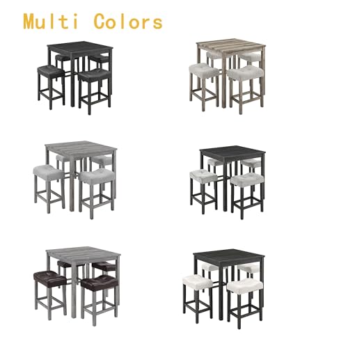 PEIHONGET 5-Piece Dining Table Set,Modern Bar Table and Chairs Set with Linen Fabric Cushions,Kitchen Breakfast Table Set with Solid Wood Legs, for Living Room, Dining Room,Game Room (Gray)