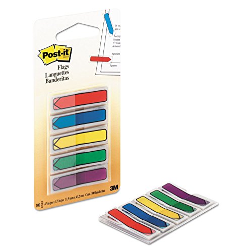 Post-It 684Arr1 Arrow 1/2-Inch Page Flags, Blue/Green/Purple/Red/Yellow, 20/Color, 100/Pack