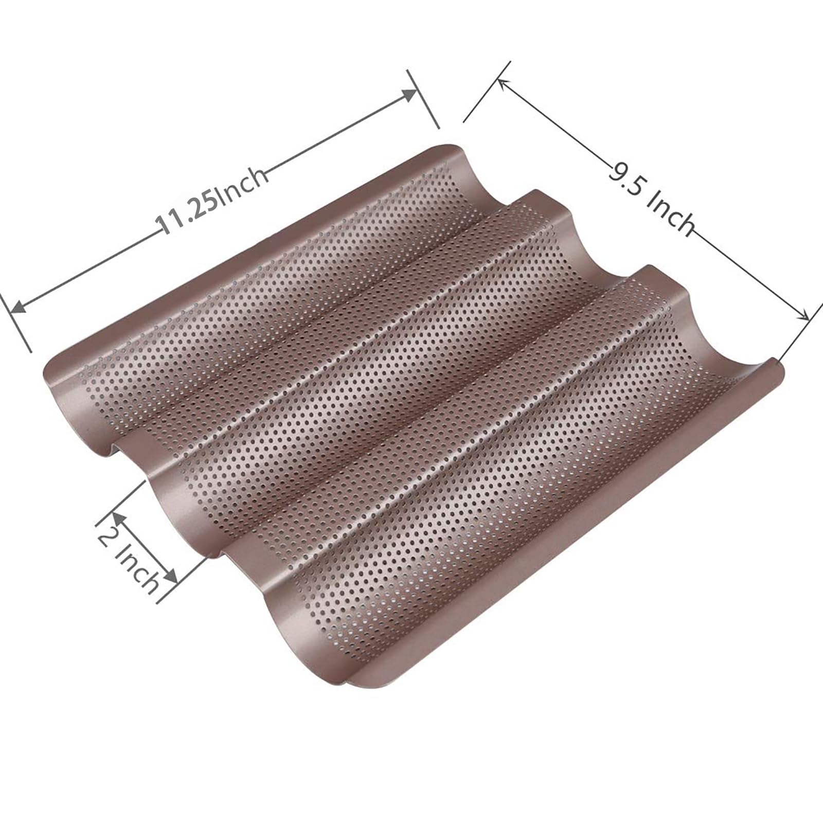 TOPZEA 2 Pack Perforated Baguette Pan, Nonstick French Bread Baking Tray, 3 Wave Long Loaf Bake Mold Small Oven Toaster Pans for Toasting Hoagie Roll, Hot Dog Bun, 11.25" x 9.5"