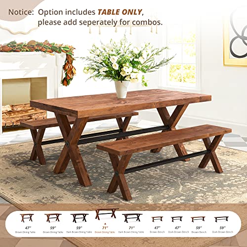 LUE BONA 71 inch Dining Table for 6-8, Solid Wood Farmhouse Kitchen Table with Natural Wood Grain, Heavy Duty Rectangular Kitchen Dining Table for Home and Dining Room, Light Brown