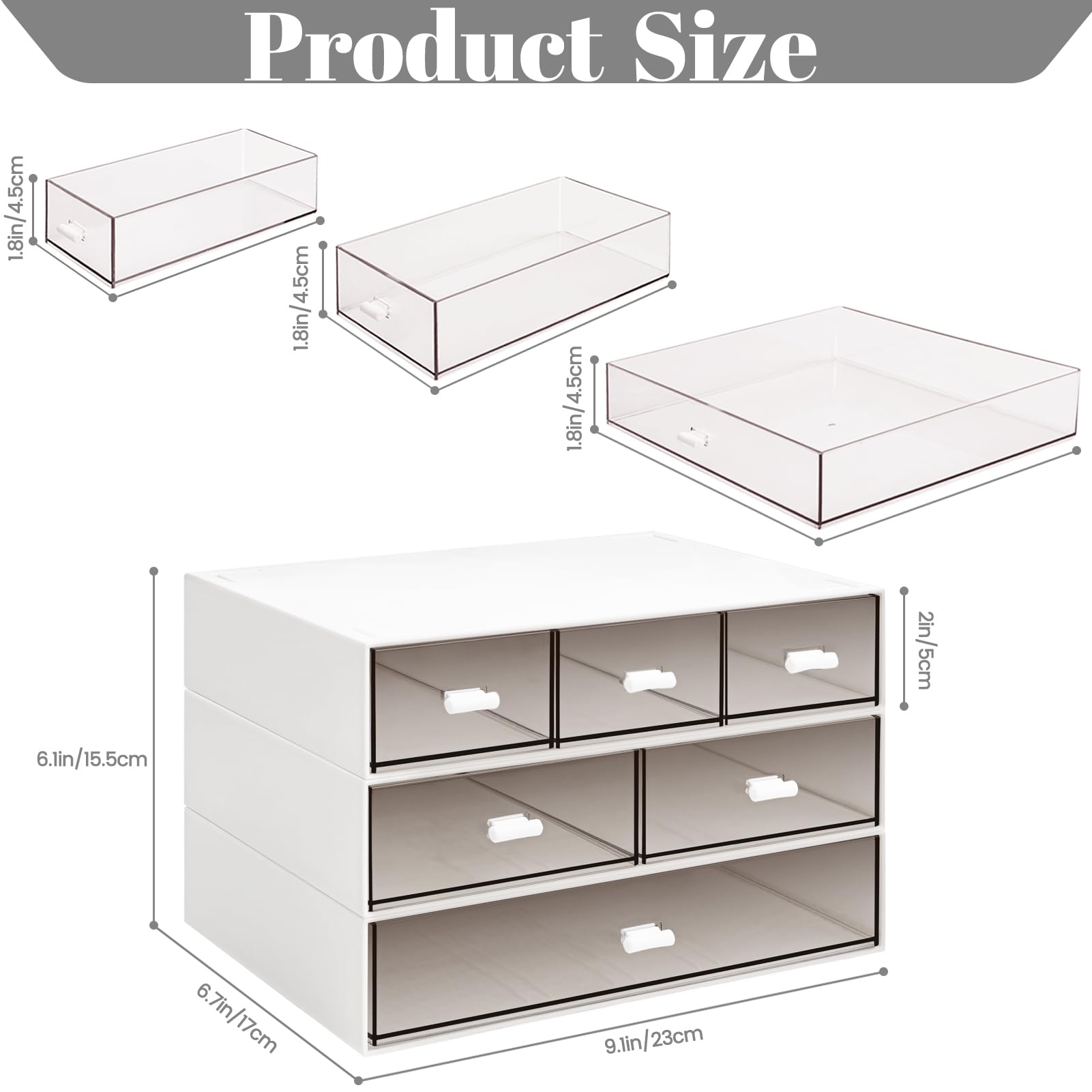 3 Tier Stackable Desk Organizer with 6 Drawers, Plastic Desk Storage Box Desktop Drawers, Detachable Makeup Storage Office Stationery Supplies Organizer for Desk Office School(New White)