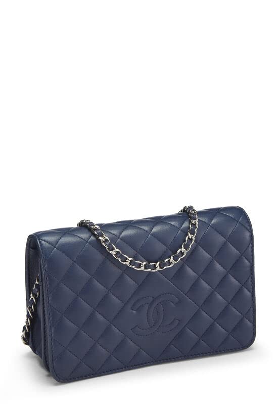 CHANEL, Pre-Loved Navy Quilted Lambskin CC Diamond Wallet on Chain (WOC), Navy