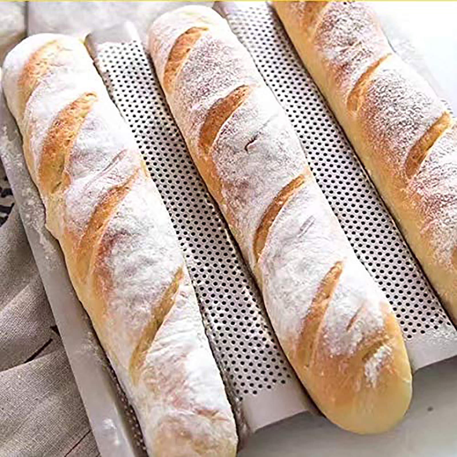TOPZEA 2 Pack Perforated Baguette Pan, Nonstick French Bread Baking Tray, 3 Wave Long Loaf Bake Mold Small Oven Toaster Pans for Toasting Hoagie Roll, Hot Dog Bun, 11.25" x 9.5"
