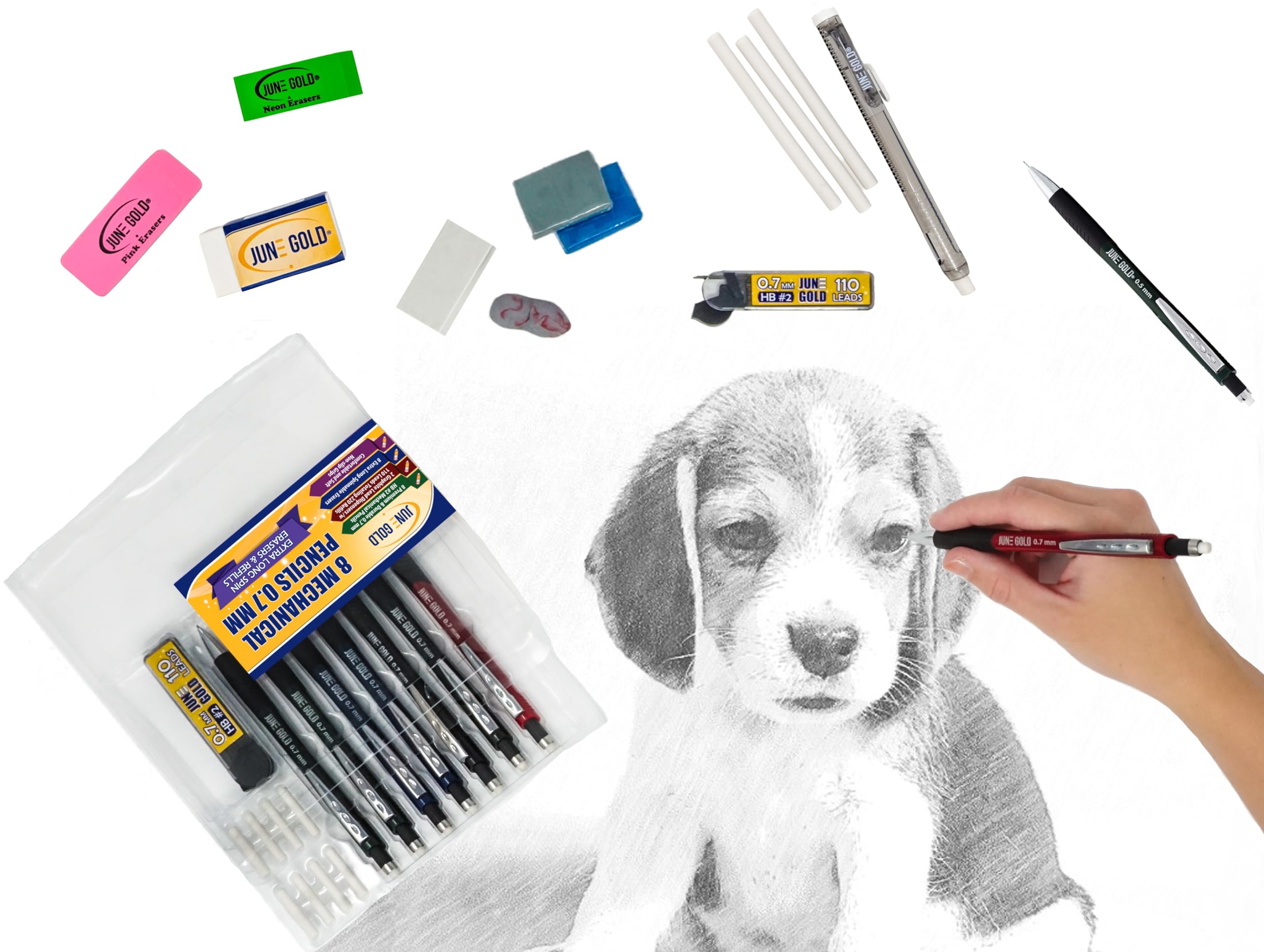 June Gold Kneaded Rubber Erasers, Gray, 6 Pack - Blend, Shade, Smooth, Correct, and Brighten Your Sketches and Drawings
