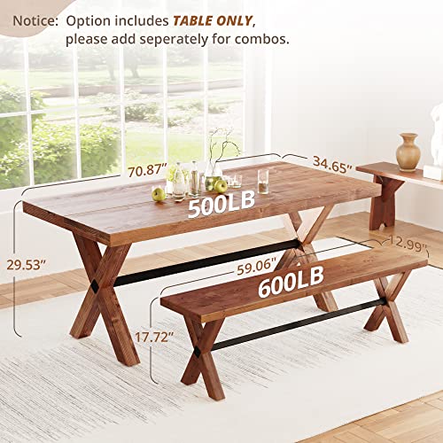 LUE BONA 71 inch Dining Table for 6-8, Solid Wood Farmhouse Kitchen Table with Natural Wood Grain, Heavy Duty Rectangular Kitchen Dining Table for Home and Dining Room, Light Brown