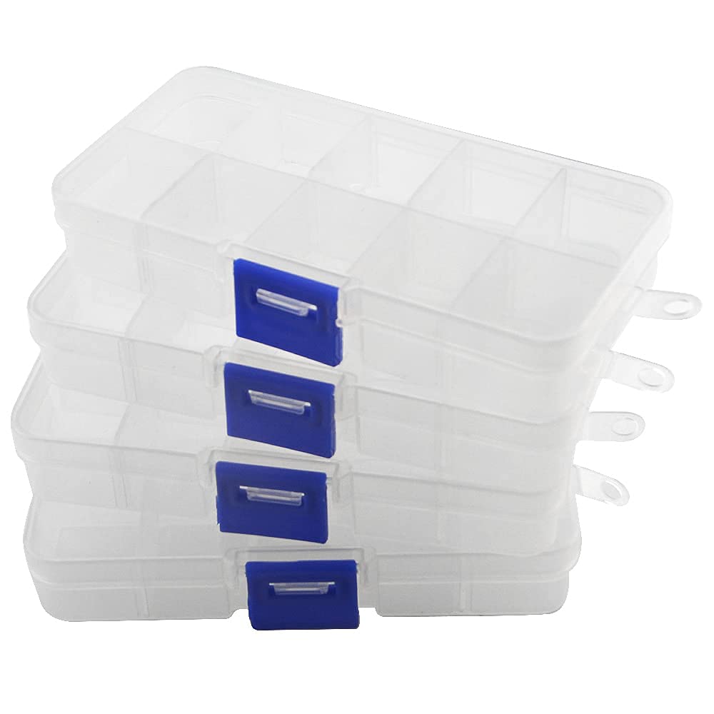 XINMEIWEN 4Pcs 10 Little Grids Plastic Organizer Storage Box with Removable Dividers for Jewelry Ring Beads Ornament Crafts and Thread (5.1 x 2.6 x 0.8β, White)