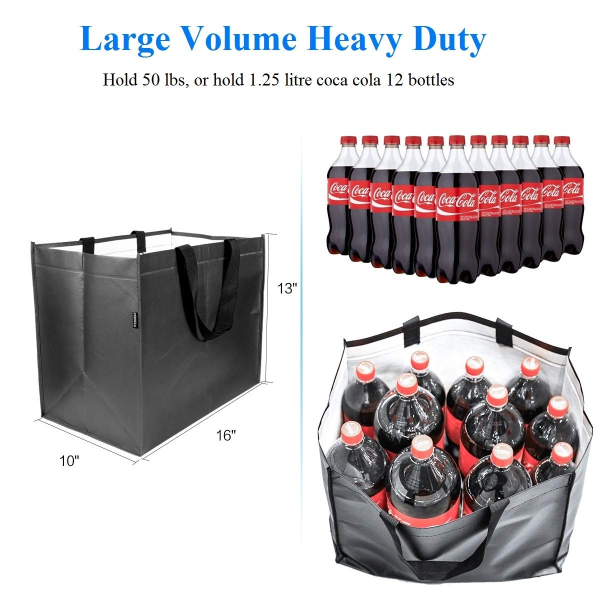 Large Reusable Grocery Bags 10 Pack Heavy Duty, Reinforced Handles with X Stitching Hold 50 lbs, Durable Shopping Tote Bags Foldable, Washable & Eco-Friendly, 2 Years Warranty, 3 Colors