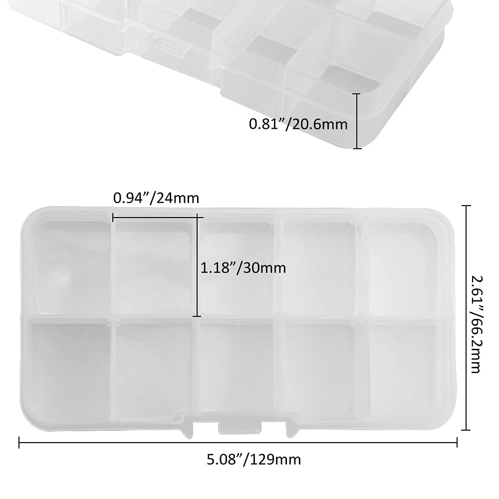 XINMEIWEN 4Pcs 10 Little Grids Plastic Organizer Storage Box with Removable Dividers for Jewelry Ring Beads Ornament Crafts and Thread (5.1 x 2.6 x 0.8β, White)