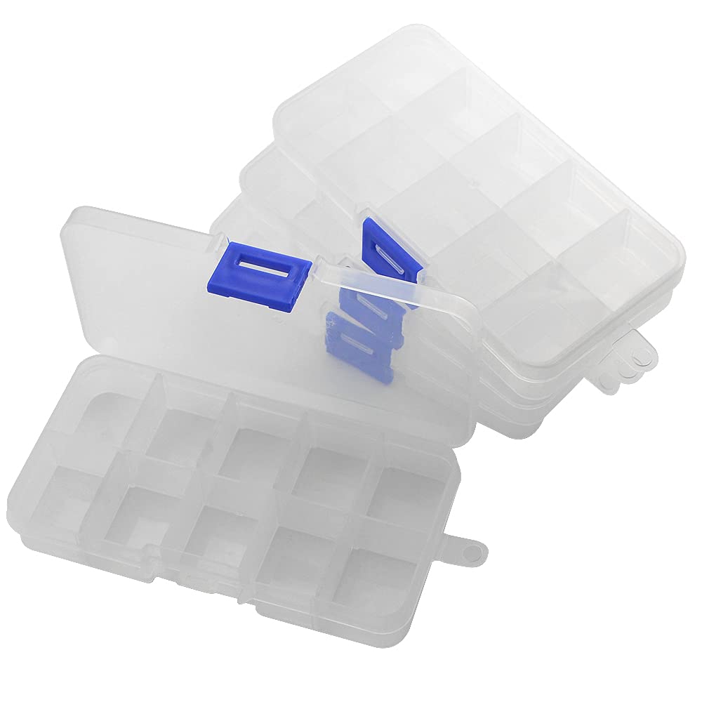 XINMEIWEN 4Pcs 10 Little Grids Plastic Organizer Storage Box with Removable Dividers for Jewelry Ring Beads Ornament Crafts and Thread (5.1 x 2.6 x 0.8β, White)