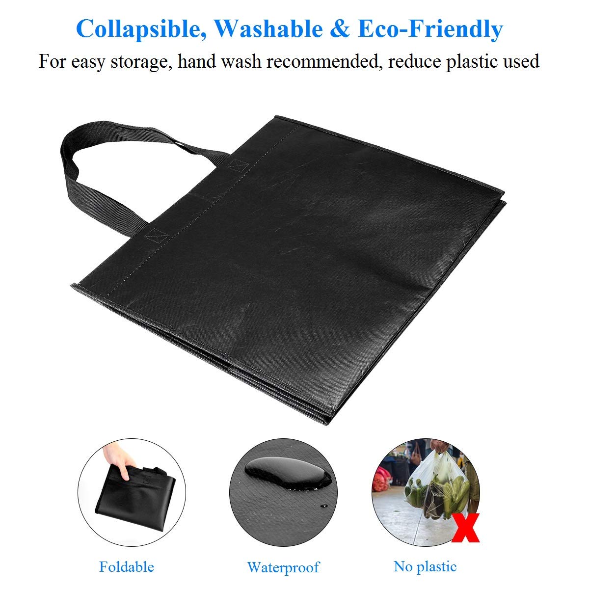 Large Reusable Grocery Bags 10 Pack Heavy Duty, Reinforced Handles with X Stitching Hold 50 lbs, Durable Shopping Tote Bags Foldable, Washable & Eco-Friendly, 2 Years Warranty, 3 Colors