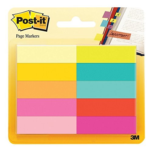 Post-it Page Markers, 1/2 in x 1 3/4 in, Assorted Bright Colors M6Z9, 50 Sheets/Pad, 10 Pads/Pack, 4-Pack