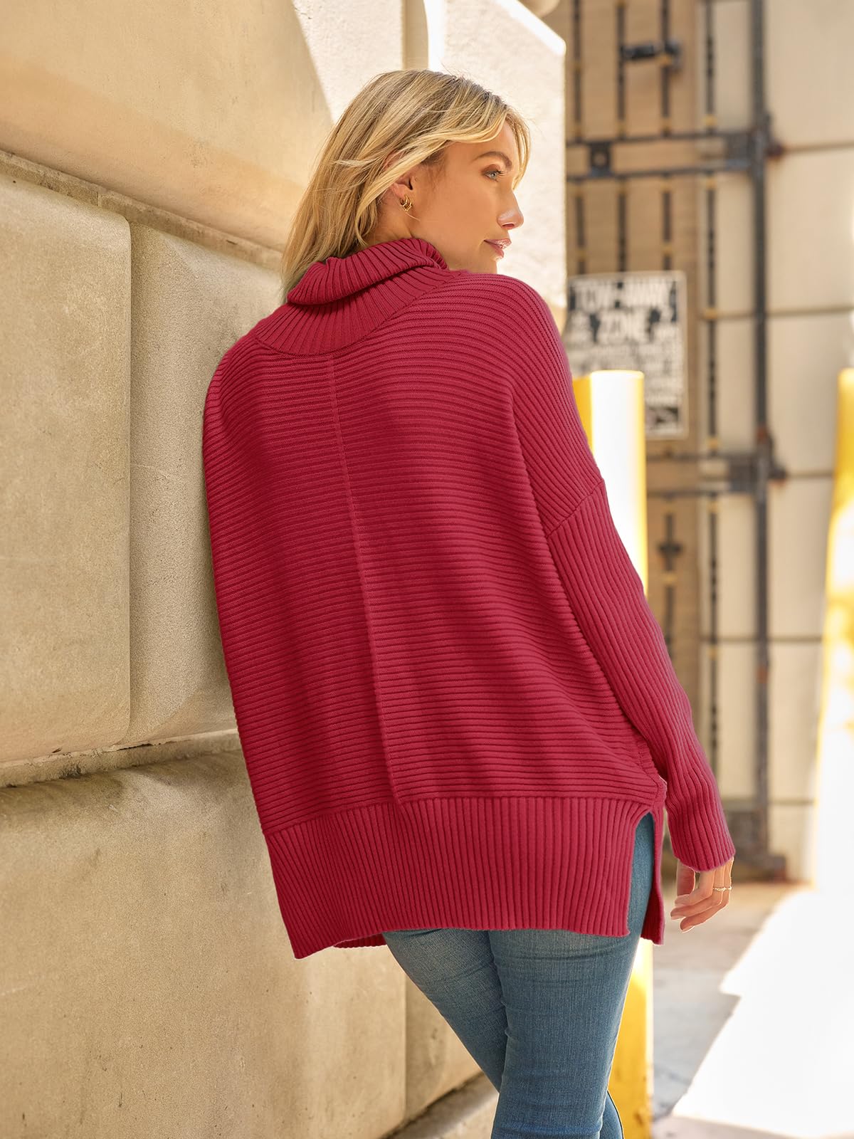 LILLUSORY Womens Turtleneck Oversized Tunic Fall Sweaters 2025 Casual Long Pullover Knit Winter Cute Poncho Fashion Trendy Clothes Outfits Clothing Tops Leggings Red