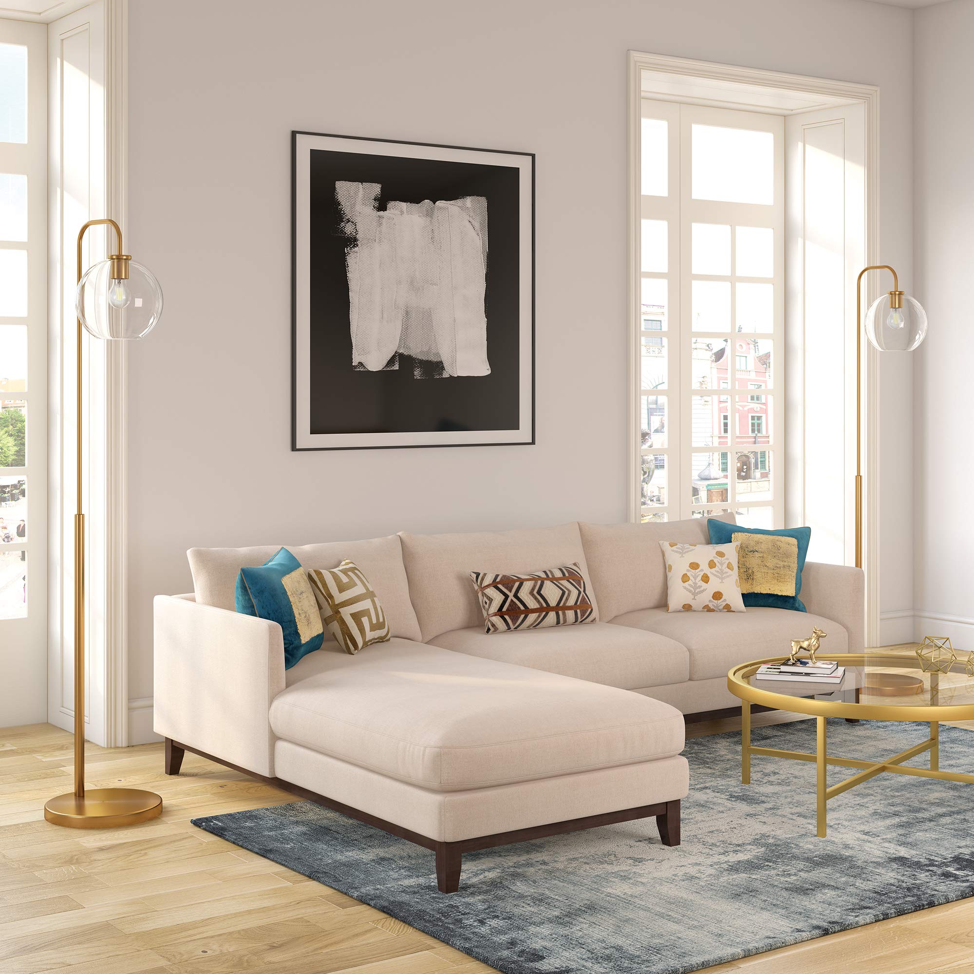 Harrison Arc Floor Lamp with Glass Shade in Blackened Bronze/Clear