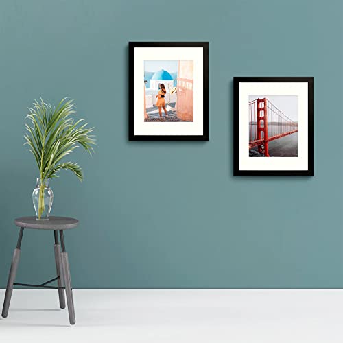 Frametory, 11x14 Picture Frame - Made to Display Pictures 8x10 with Mat or 11x14 Without Mat - Wide Molding - Pre-Installed Wall Mounting Hardware (Black, 1 Pack)