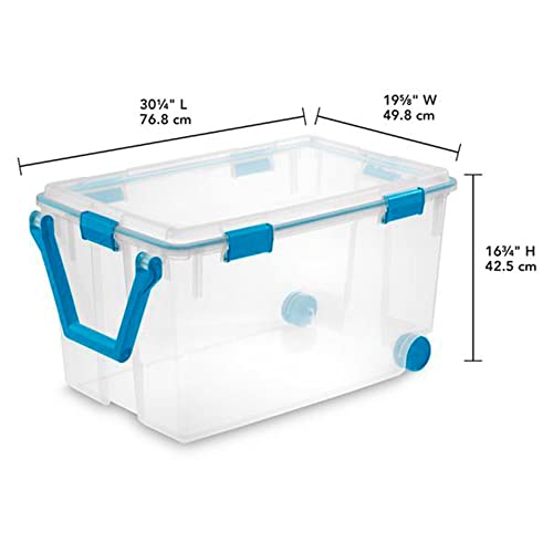 Sterilite 120 Quart Clear Plastic Wheeled Storage Container Box Bin with Air Tight Gasket Seal Latching Lid Long Term Organizing Solution, (6 Pack)