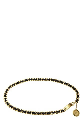 CHANEL, Pre-Loved Gold & Black Leather 'CC' Medallion Chain Belt, Black