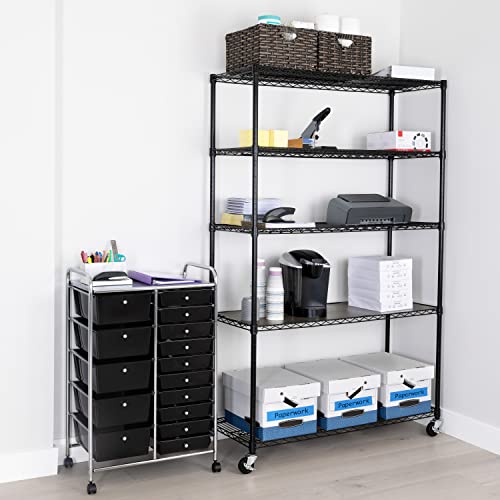 Seville Classics Rolling Utility Organizer Storage Cart , for Home Office, School, Classroom, Scrapbook, Hobby, Craft, 15 Drawer, Black