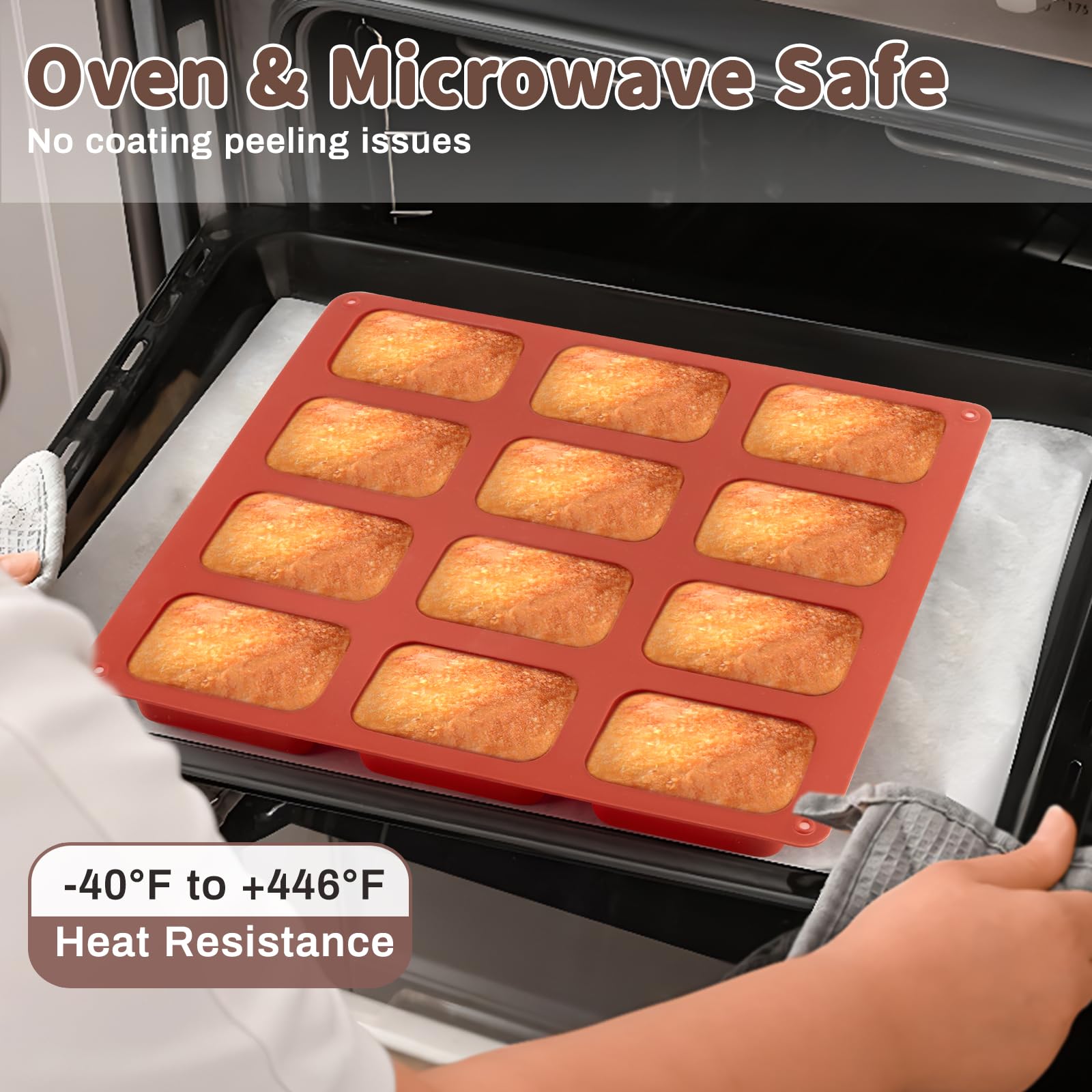 JOERSH Silicone Mini Loaf pan-(2PCS) 12 Cavities Mini Bread Pan, Non-stick Silicone Baking Molds for Bread, Cake, Cornbread, Brownie, Mini Sized Cheesecake