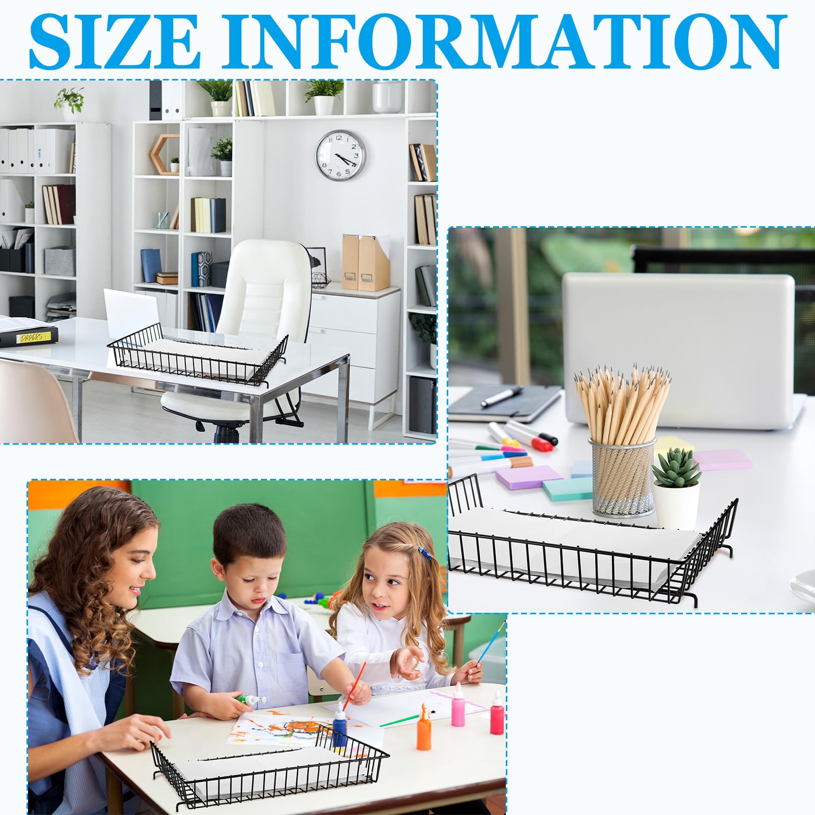 Hicarer 2 Pcs 2 Pcs Metal Paper Tray 11 x 17 Inch Iron Wire Grid Desk File Document Letter Tray 11 x 17 Paper Desk Organizer Wide Entry Basket for Office Home (Black)