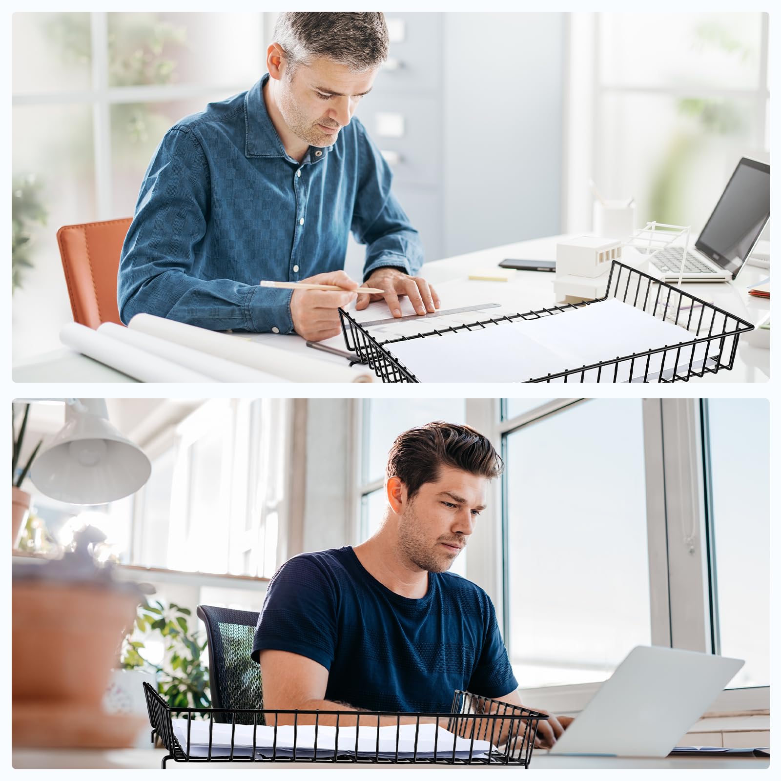 Hicarer 2 Pcs 2 Pcs Metal Paper Tray 11 x 17 Inch Iron Wire Grid Desk File Document Letter Tray 11 x 17 Paper Desk Organizer Wide Entry Basket for Office Home (Black)