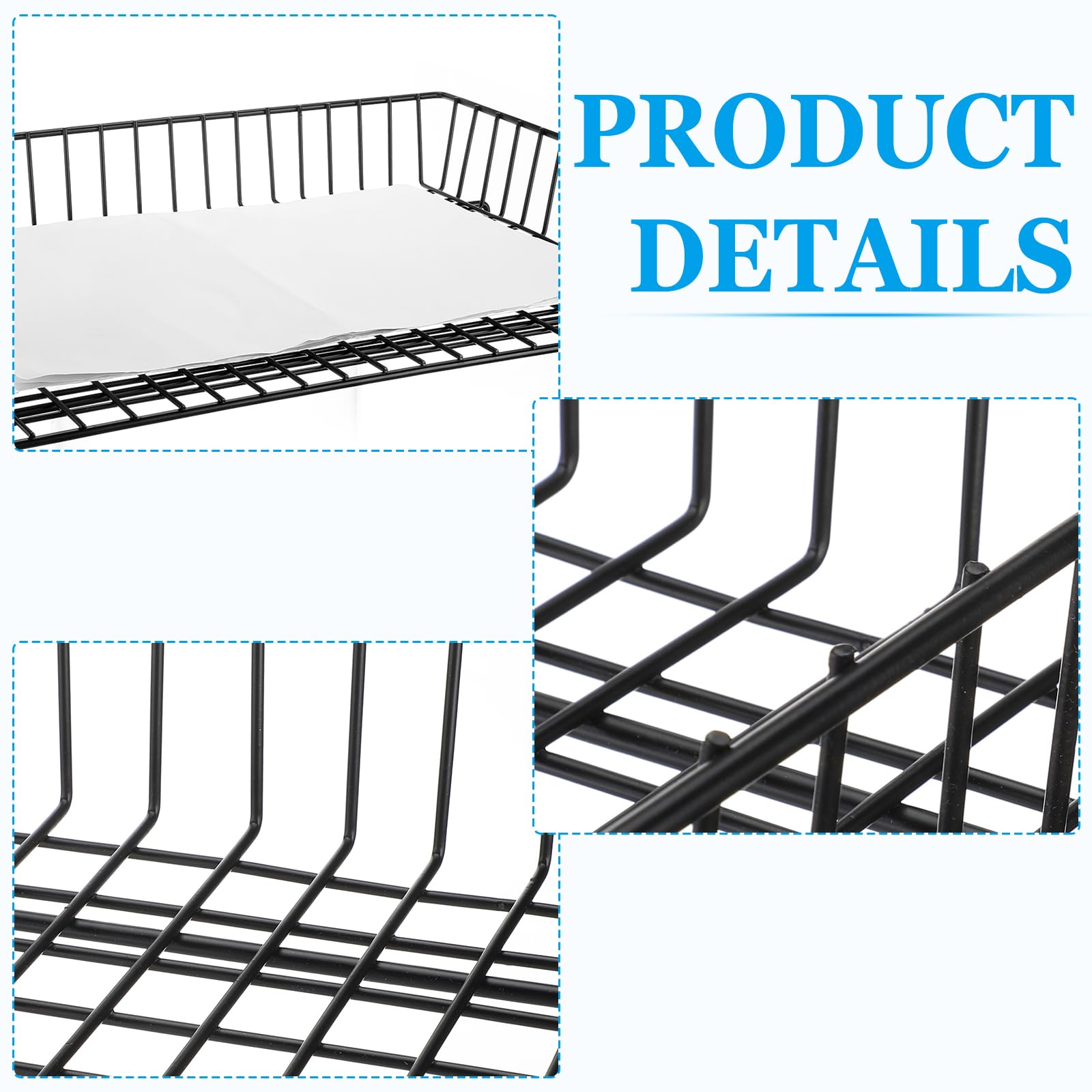 Hicarer 2 Pcs 2 Pcs Metal Paper Tray 11 x 17 Inch Iron Wire Grid Desk File Document Letter Tray 11 x 17 Paper Desk Organizer Wide Entry Basket for Office Home (Black)