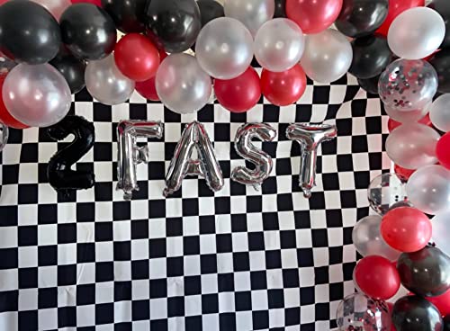 8x6FT Cosplay Party Banner Checkered Flag Photography Backdrop White and Black Racing Checker Texture Grid Birthday Chess Board Photo Background Decor Photo Booth Studio Props