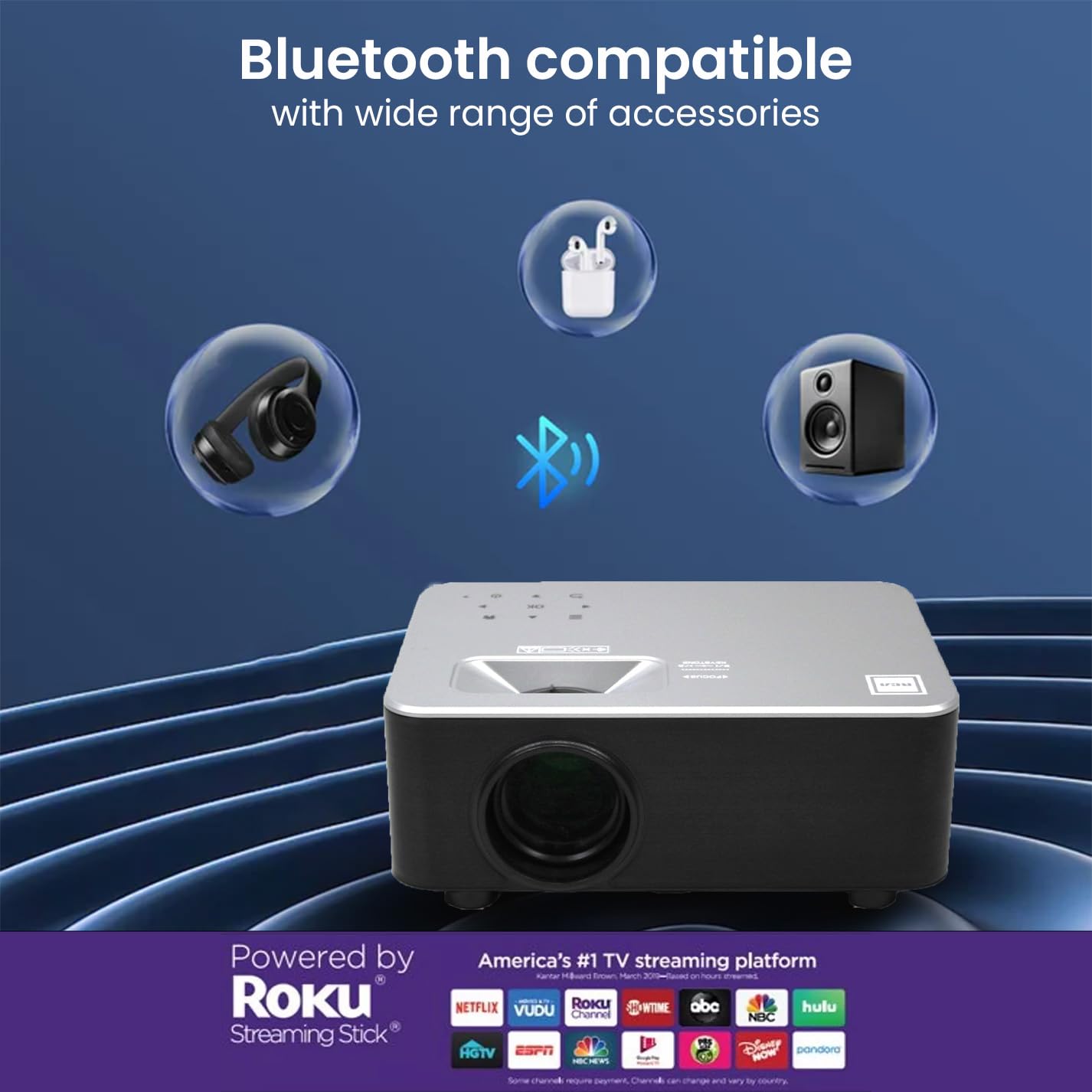 RCA RPJ-133 720p Smart Home Theater Projector Includes Roku Streaming Stick - (Renewed)