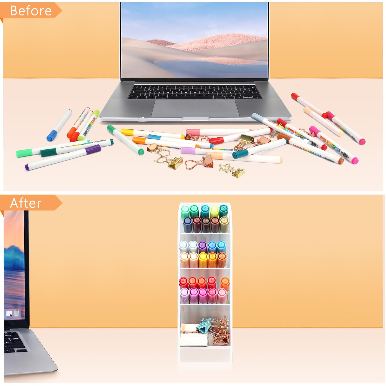 FYY Office Desk Organizers,Pen Holder,Pen Organizer Storage-2Pcs Desk Caddy Organizer with 4 Compartments for Office, School, Home-L-Clear