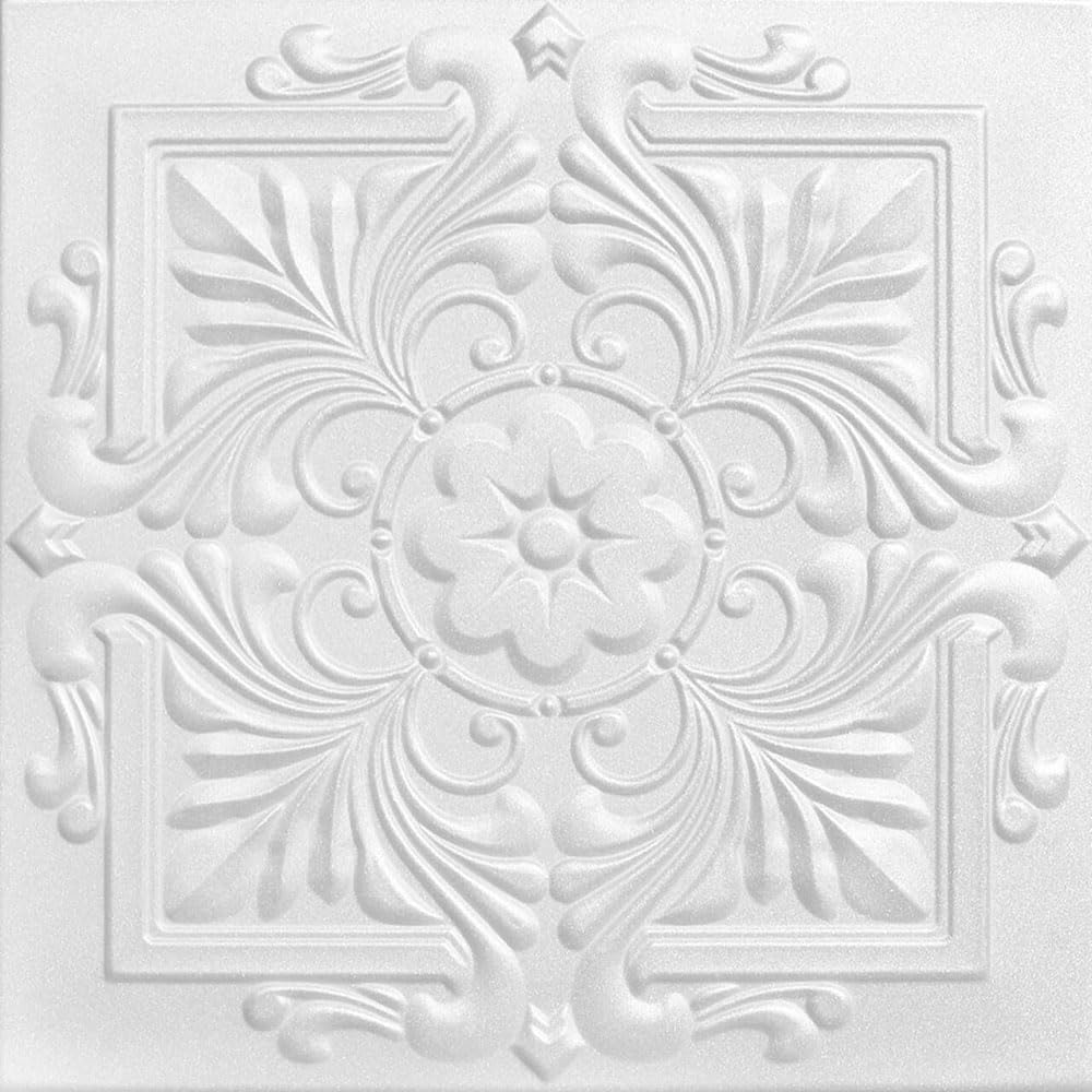 A La Maison Ceilings R14 Victorian Foam Glue-up Ceiling Tile (256 sq. ft./Case), Pack of 96, Plain White