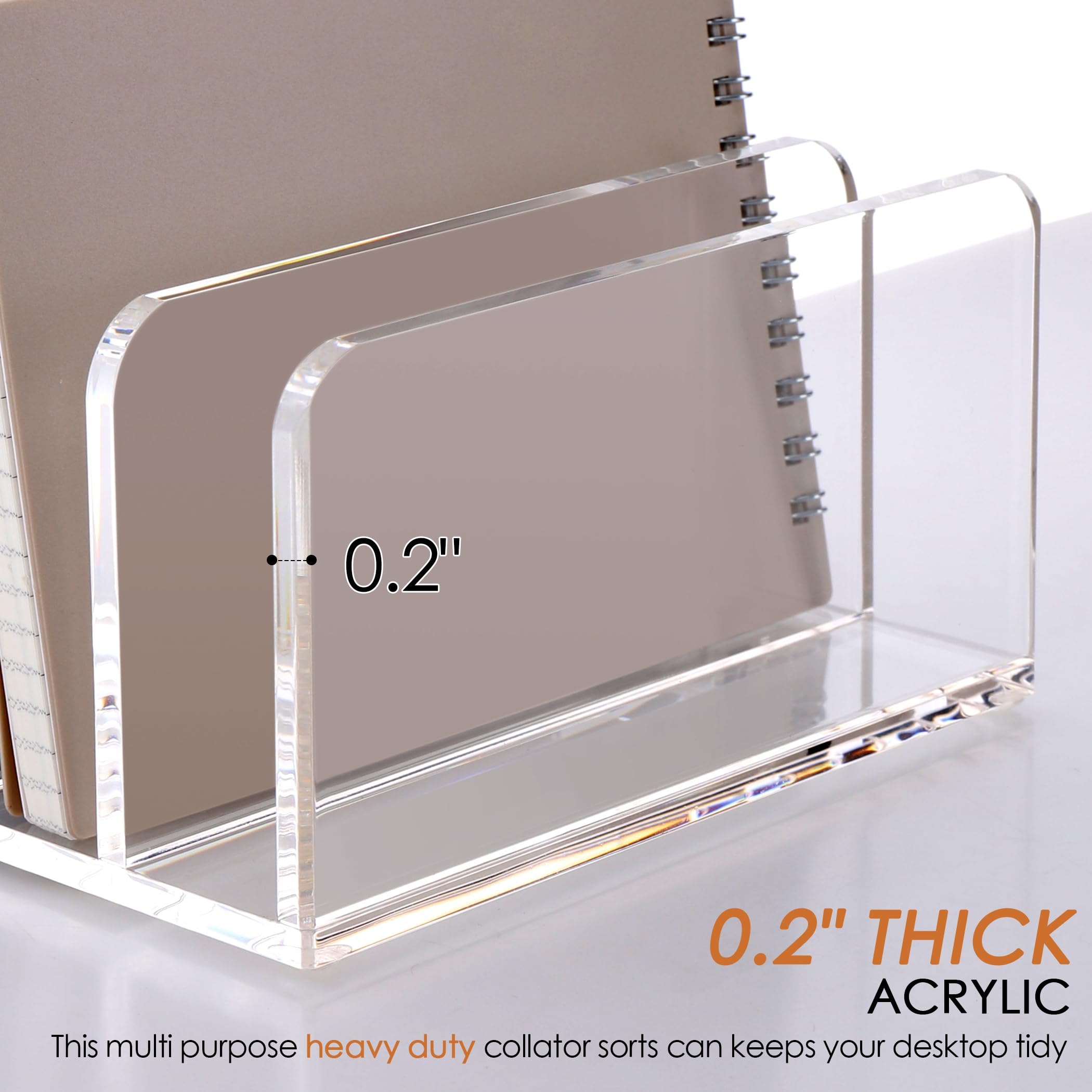SANRUI Acrylic Desk Organizer, 5 Compartments Mail Organizer,Small File Holders Letter Organizer,Clear Office Organization,Multifunction Sorter Envelope Rack for Office,Home, School