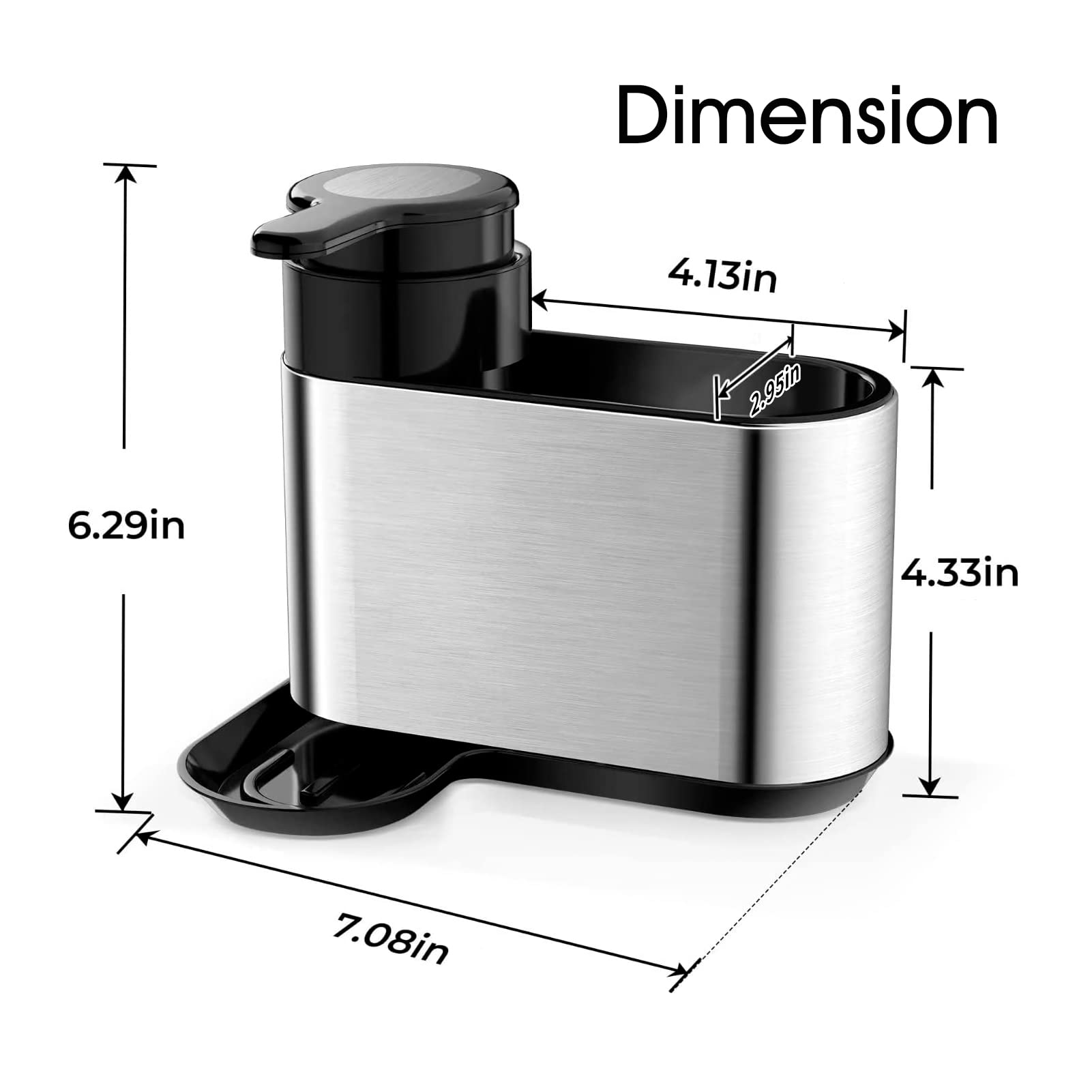 PETXPERT Sink Caddy, Sponge Holder for Kitchen Sink, Detachable Stainless Steel Soap Dispendser, Non-silp Dish Brush Holder Organizer with A Refillable Soap Pump