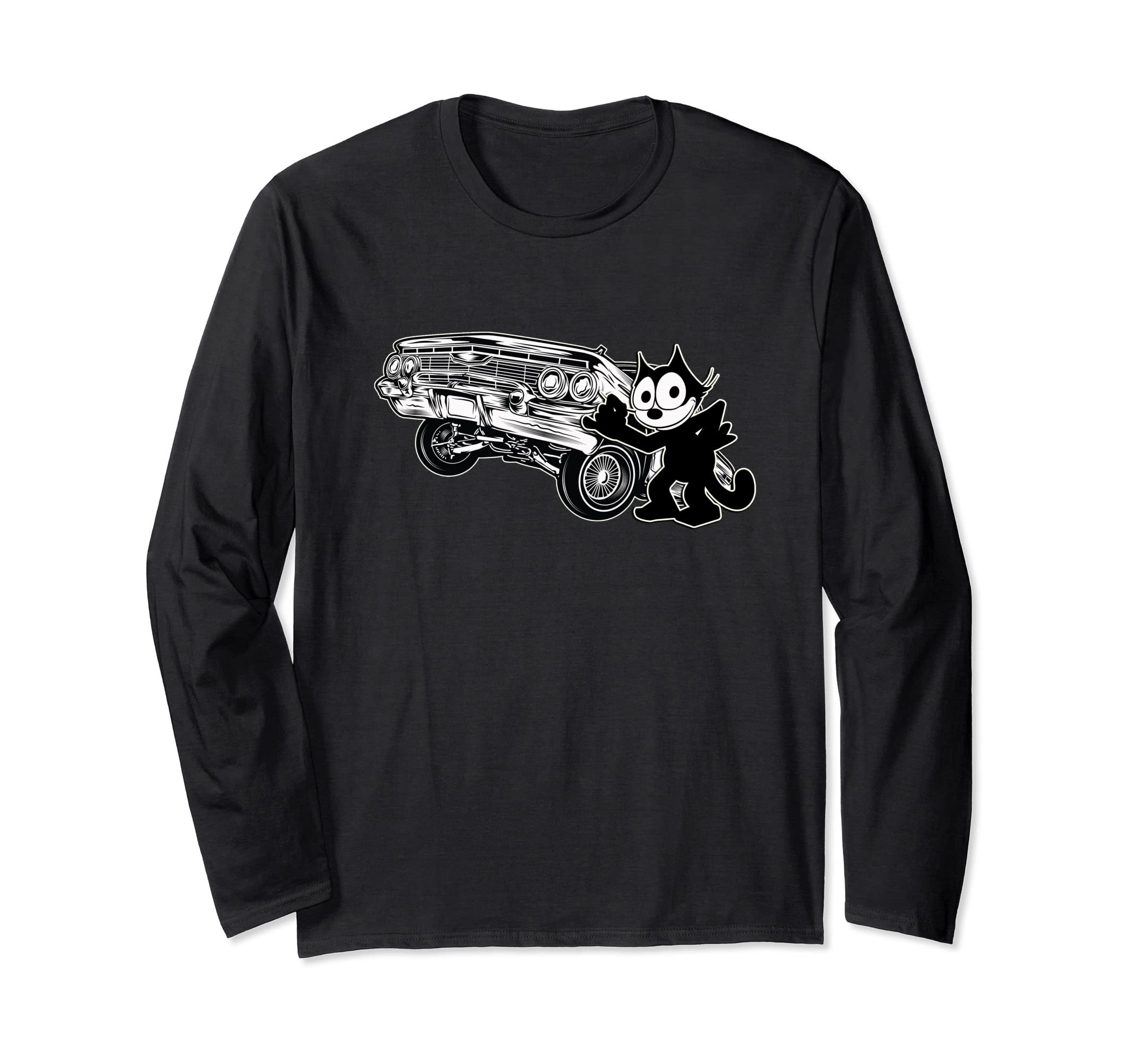 Felix Cat Cartoon Lowrider Hydraulic Bounce Tilt Car Club Long Sleeve T-Shirt