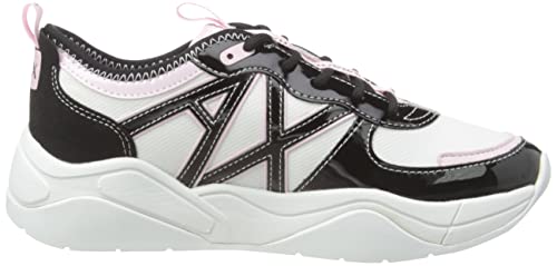 A|X ARMANI EXCHANGE Women's Cher Chunky Logo Sneakers, Optic White + Black, 10.5