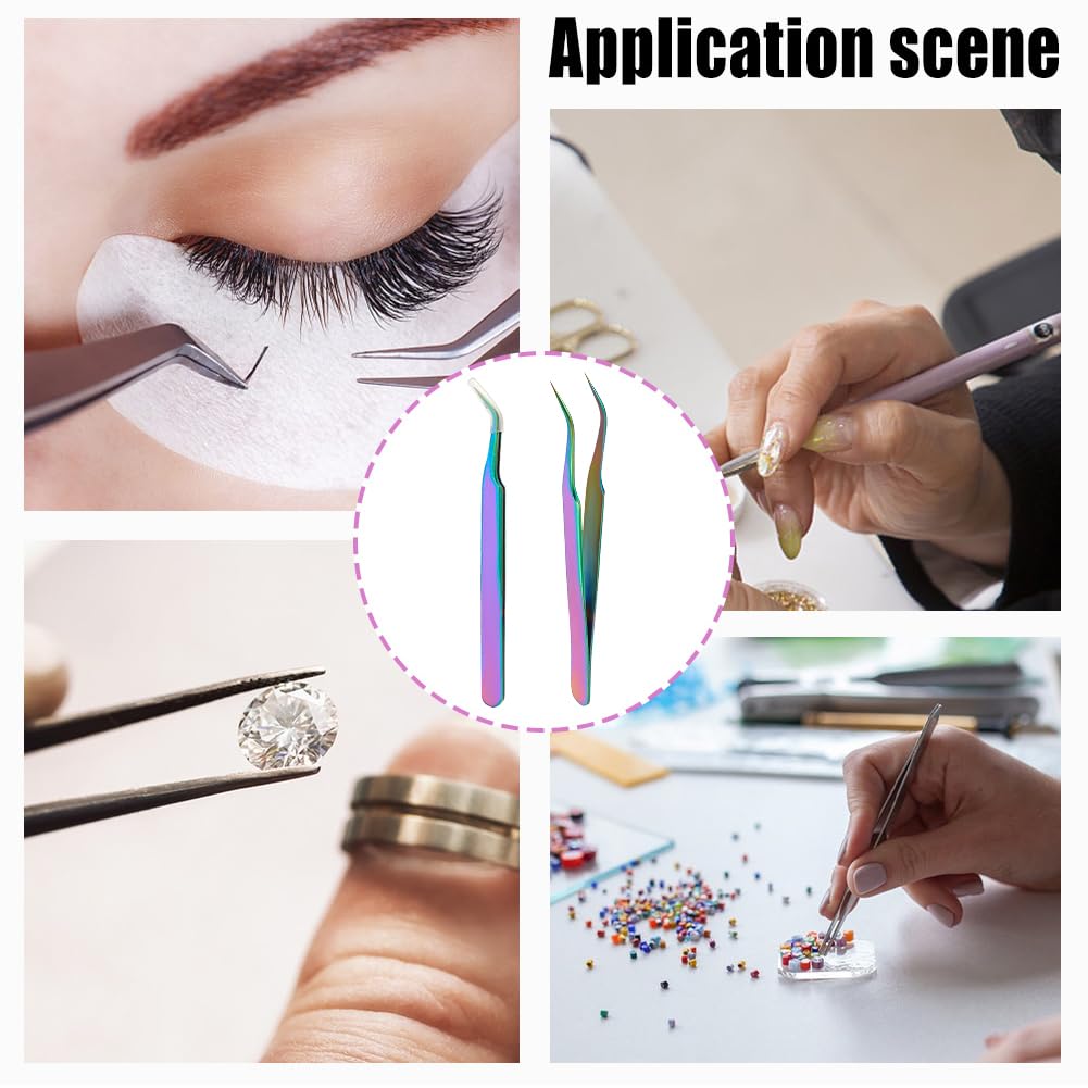 UNICRAFTALE 2pcs Stainless Steel Curved Pointed Craft Tweezer Rainbow Sticker Picking Tool Tweezer for DIY Craft Precision Tweezers Jewelry Making Electronics and Laboratory Works 12.1x0.95cm