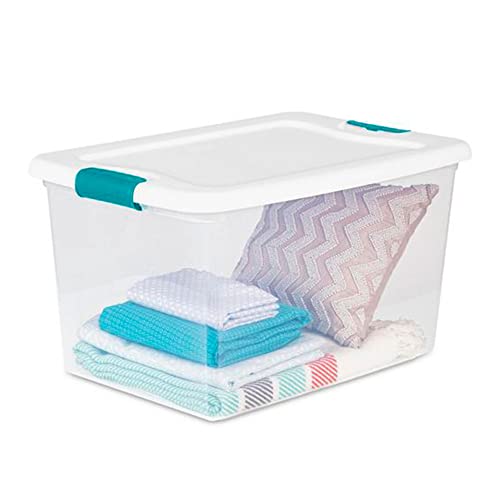 Sterilite 64 Quart Clear Plastic Stackable Storage Container Bin Box Tote with White Latching Lid Organizing Solution for Home & Classroom, 6 Pack
