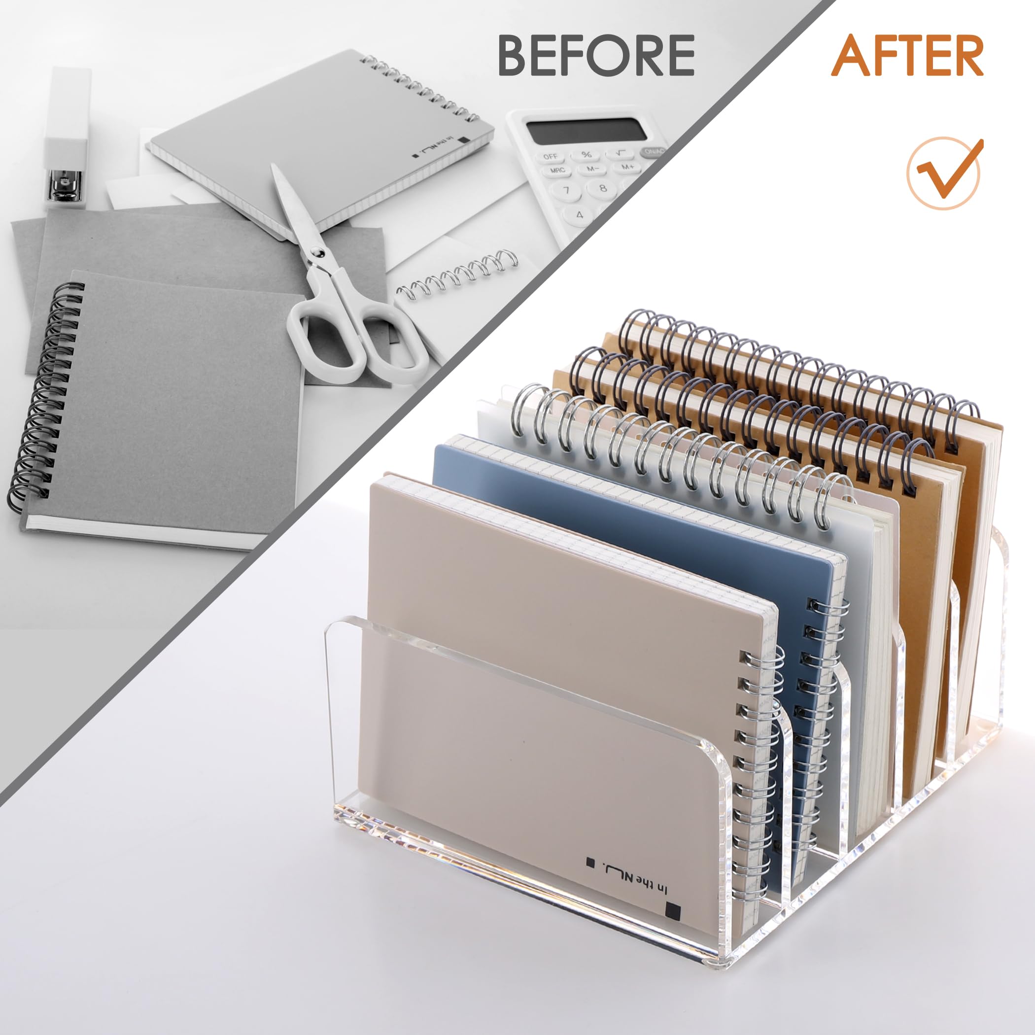 SANRUI Acrylic Desk Organizer, 5 Compartments Mail Organizer,Small File Holders Letter Organizer,Clear Office Organization,Multifunction Sorter Envelope Rack for Office,Home, School