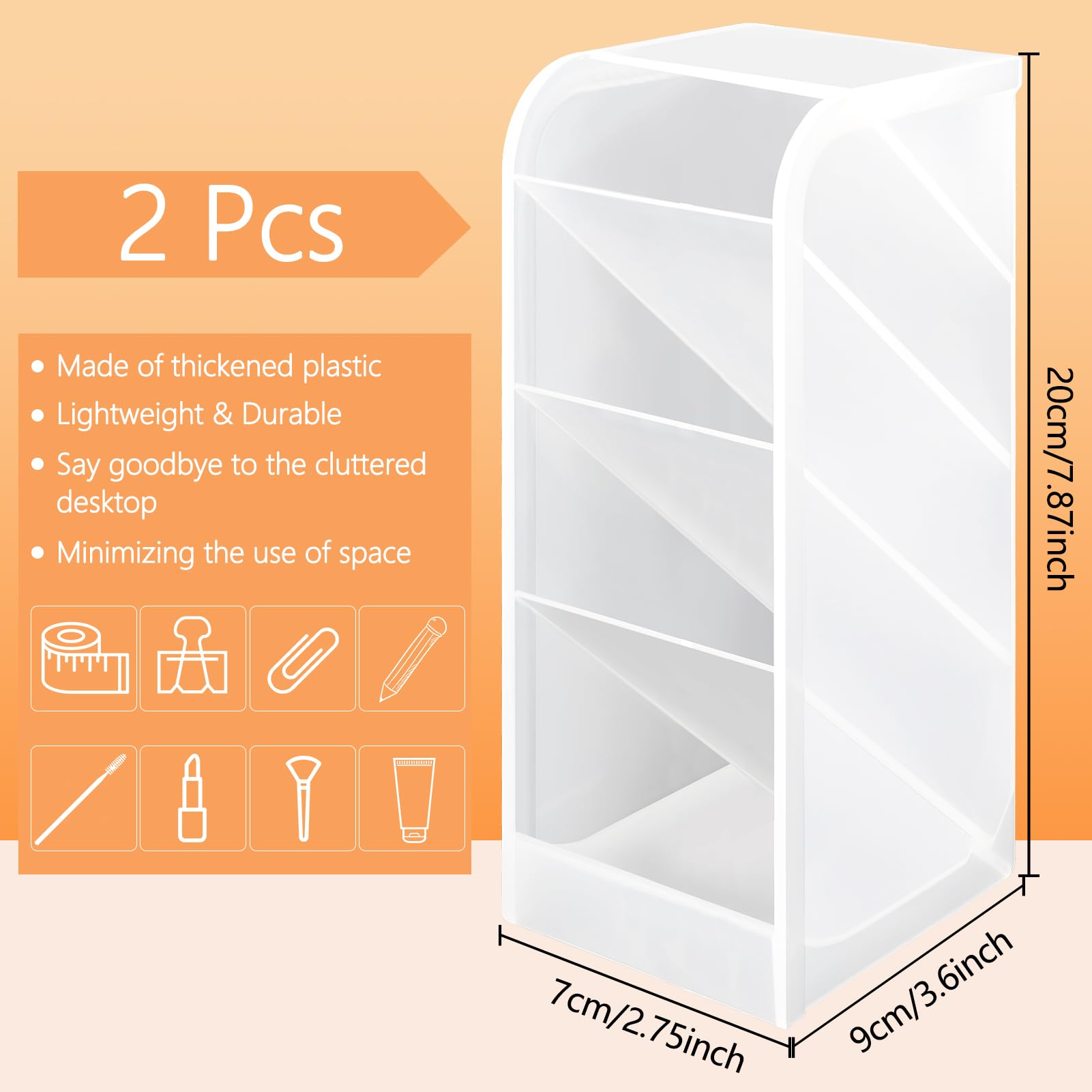 FYY Office Desk Organizers,Pen Holder,Pen Organizer Storage-2Pcs Desk Caddy Organizer with 4 Compartments for Office, School, Home-L-Clear