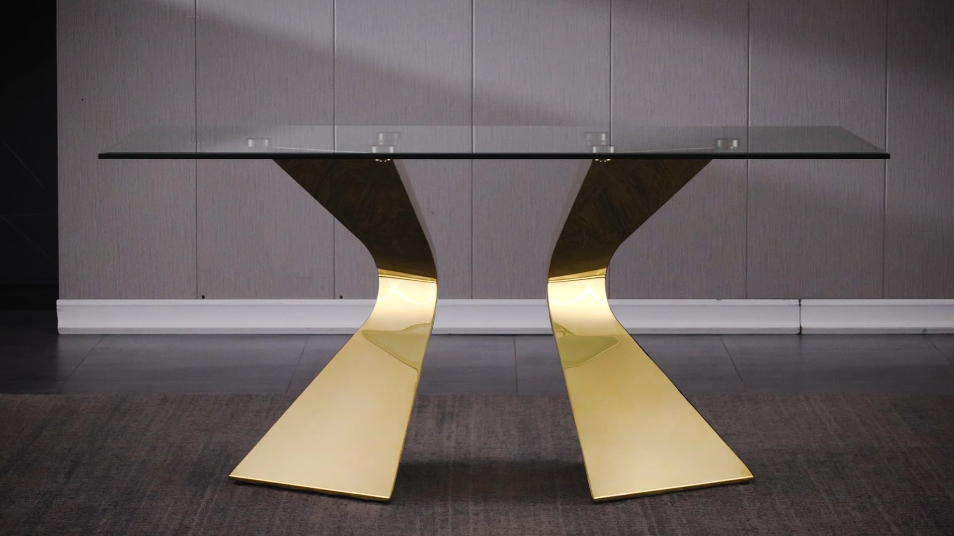 AUZ Gold Dining Table Set for 4, Modern Glass Dining Room Table with 6 White and Gold Dining Chairs, 5 Piece Luxury Dining Set for Kitchen and Dining Room