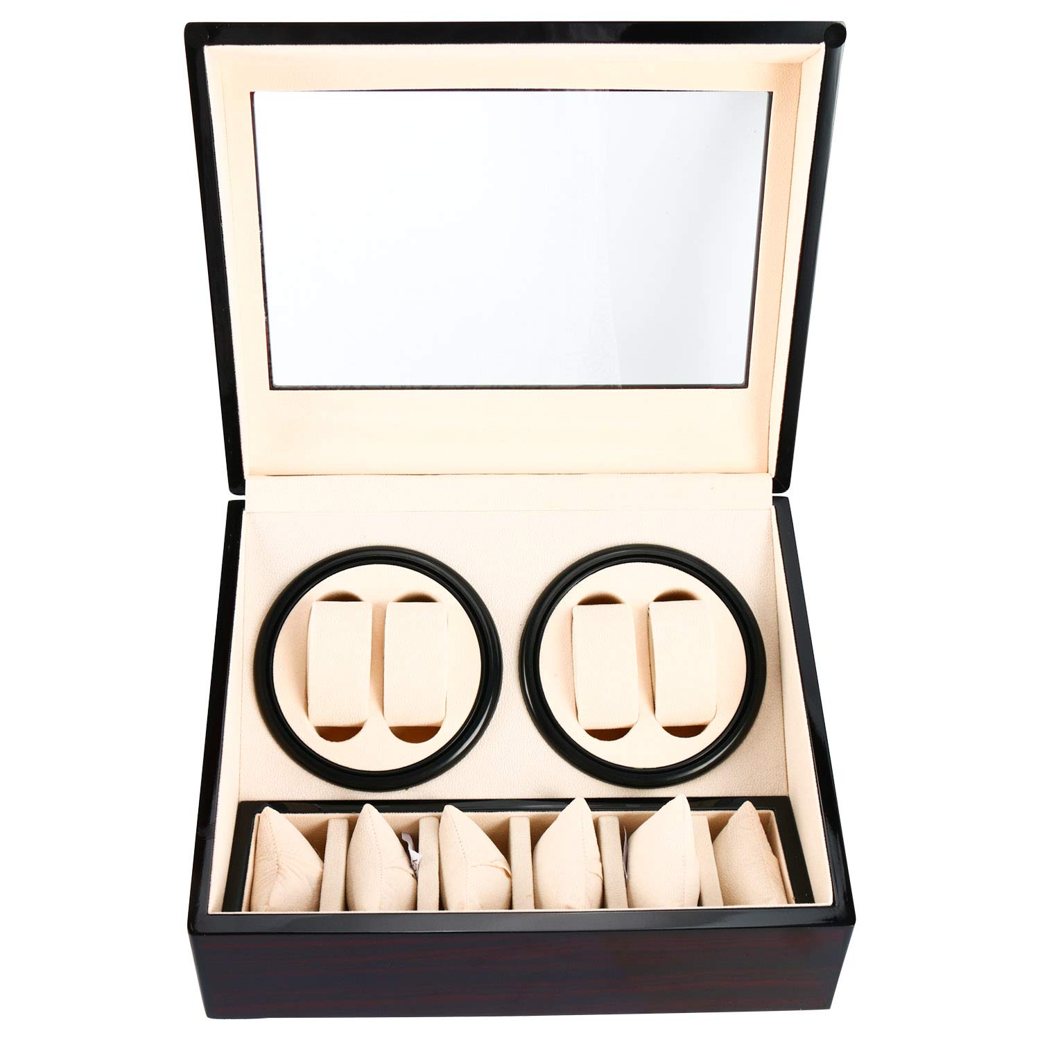 Homend Luxury 4+6 Automatic Watch Winder Deluxe Wooden Dual Automatic Motor Rotating Watches Display Storage Box