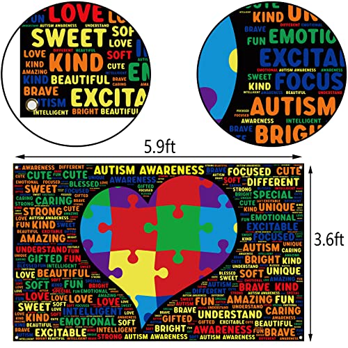 Nepnuser Autism Awareness Photo Booth Backdrop Puzzle Piece Love Heart April Decoration Be Kind Indoor Outdoor Wall Decor-5.9×3.6ft